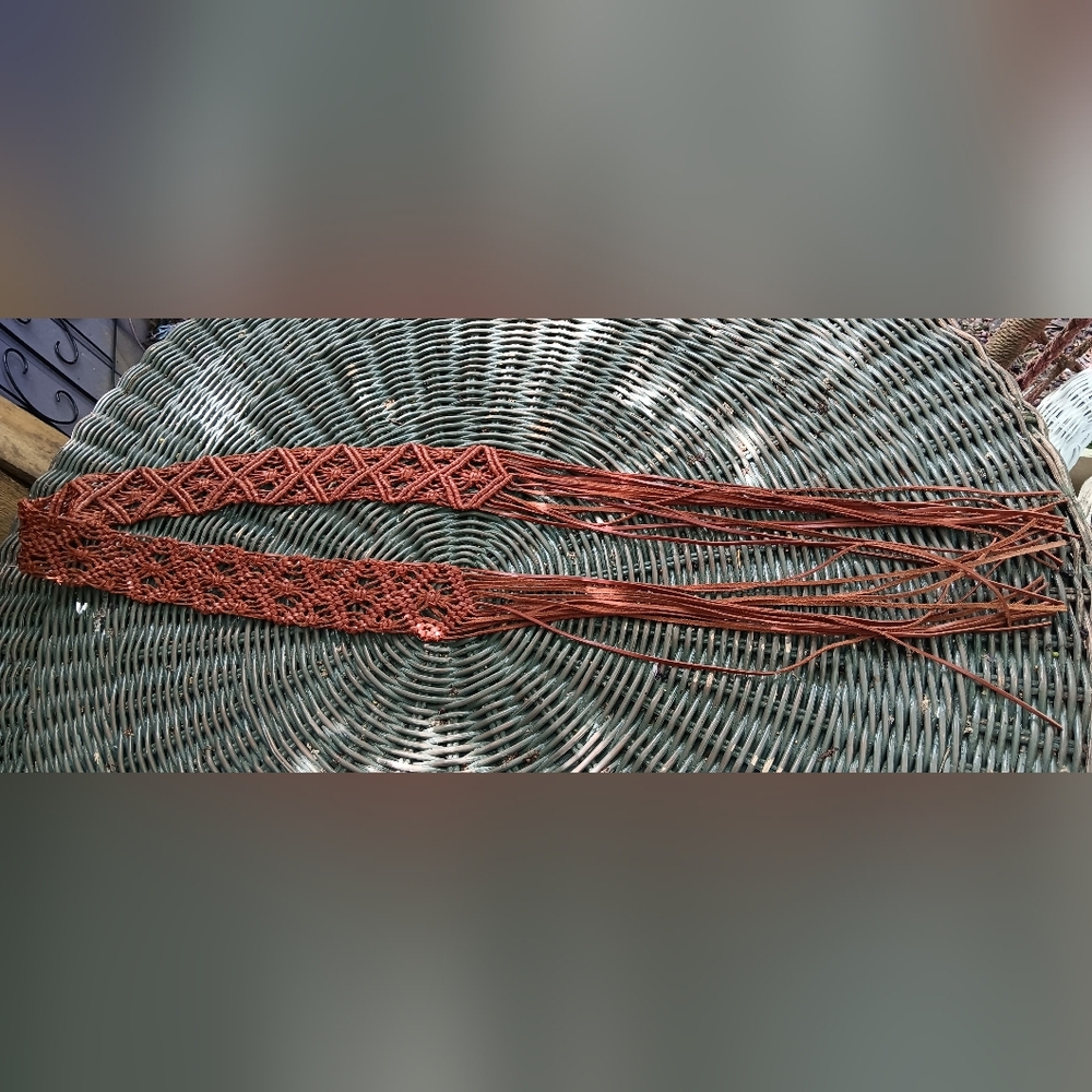 Boho Macrame Woven Braided Leather Tie Belt Fringe Br… - Gem